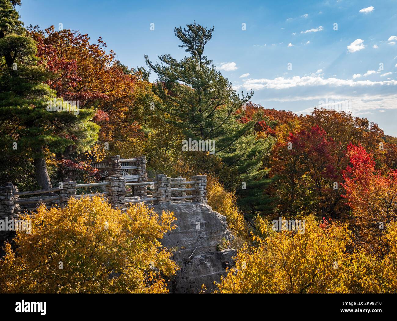 Stone clad Coopers Rock overlook in the colorful trees near Morgantown ...