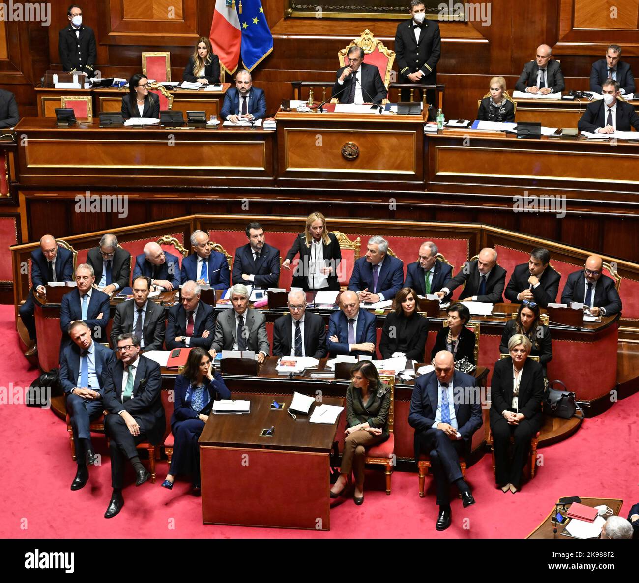 Rome, Italy. 26th Oct, 2022. Italian Prime Minister Giorgia Meloni (C ...
