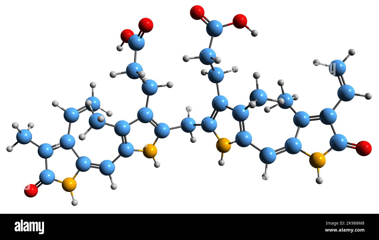 3D image of Bilirubin skeletal formula - molecular chemical structure ...