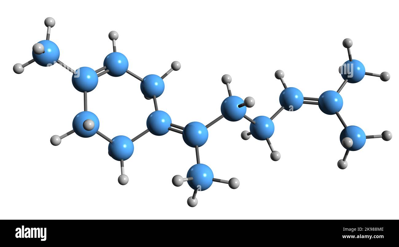 3D image of Bisabolene skeletal formula - molecular chemical structure ...