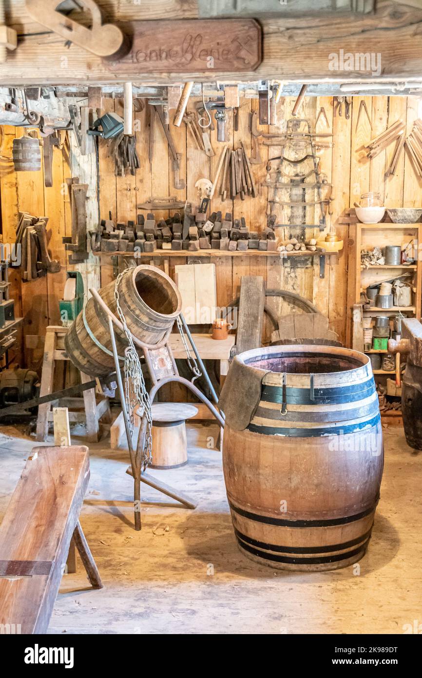 Alsace, France - 20.04.2022-Wood carpentry in traditional old alsatian ...
