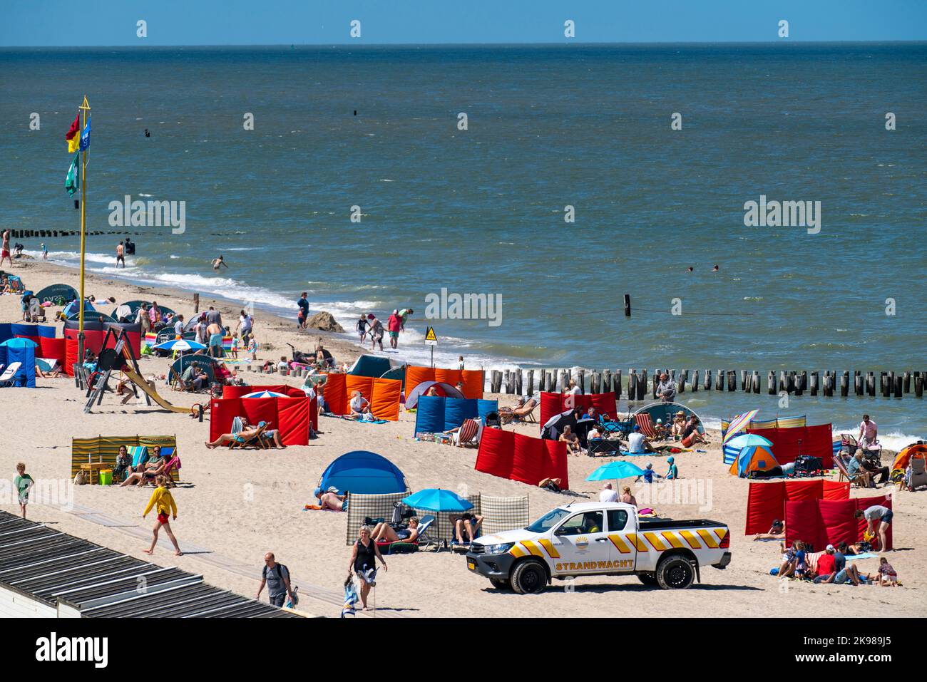 Bathing beach of the village Domburg in Zeeland, seaside resort, coast ...
