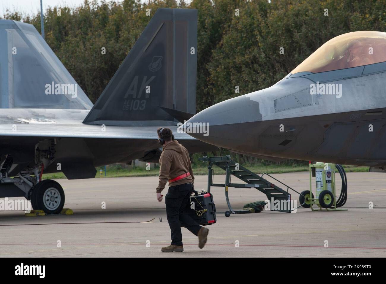 A U.S. Air Force maintainer assigned to the 90th Expeditionary Fighter Squadron conducts pre ...