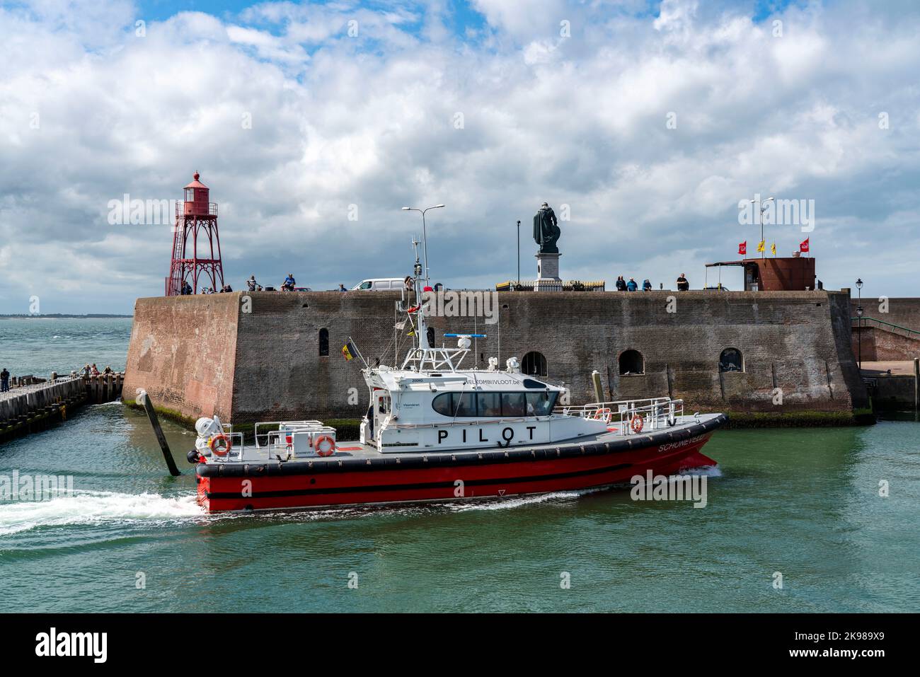 Pilot boat Schoneveld, entering the pilot harbour of Vlissingen, at the ...