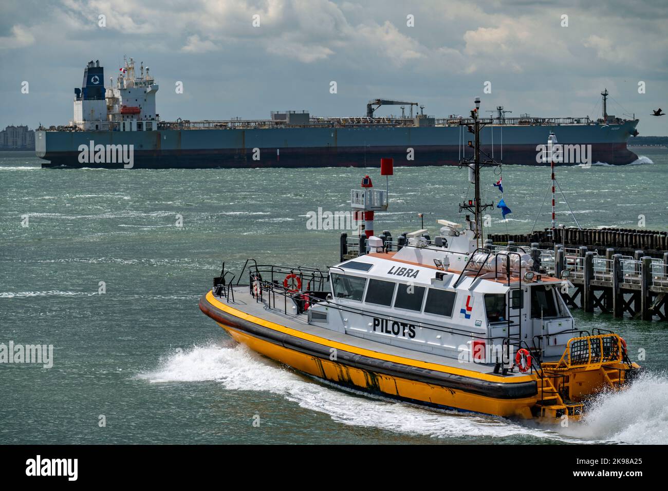 Pilot boat Libra, sailing out of the pilot port of Vlissingen, at the ...