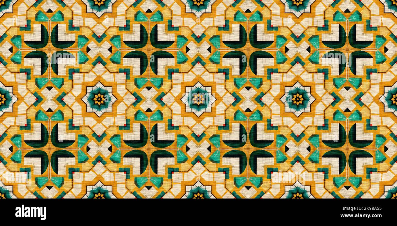 Traditional tile mosaic seamless border pattern print. Fabric effect ...