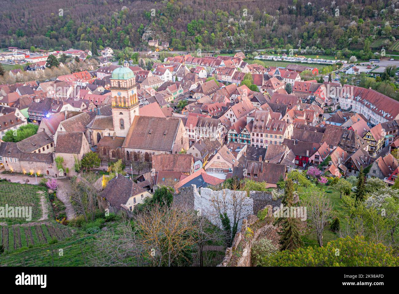 Traditional old alsatian houses in Kaysersberg in Alsace in the ...