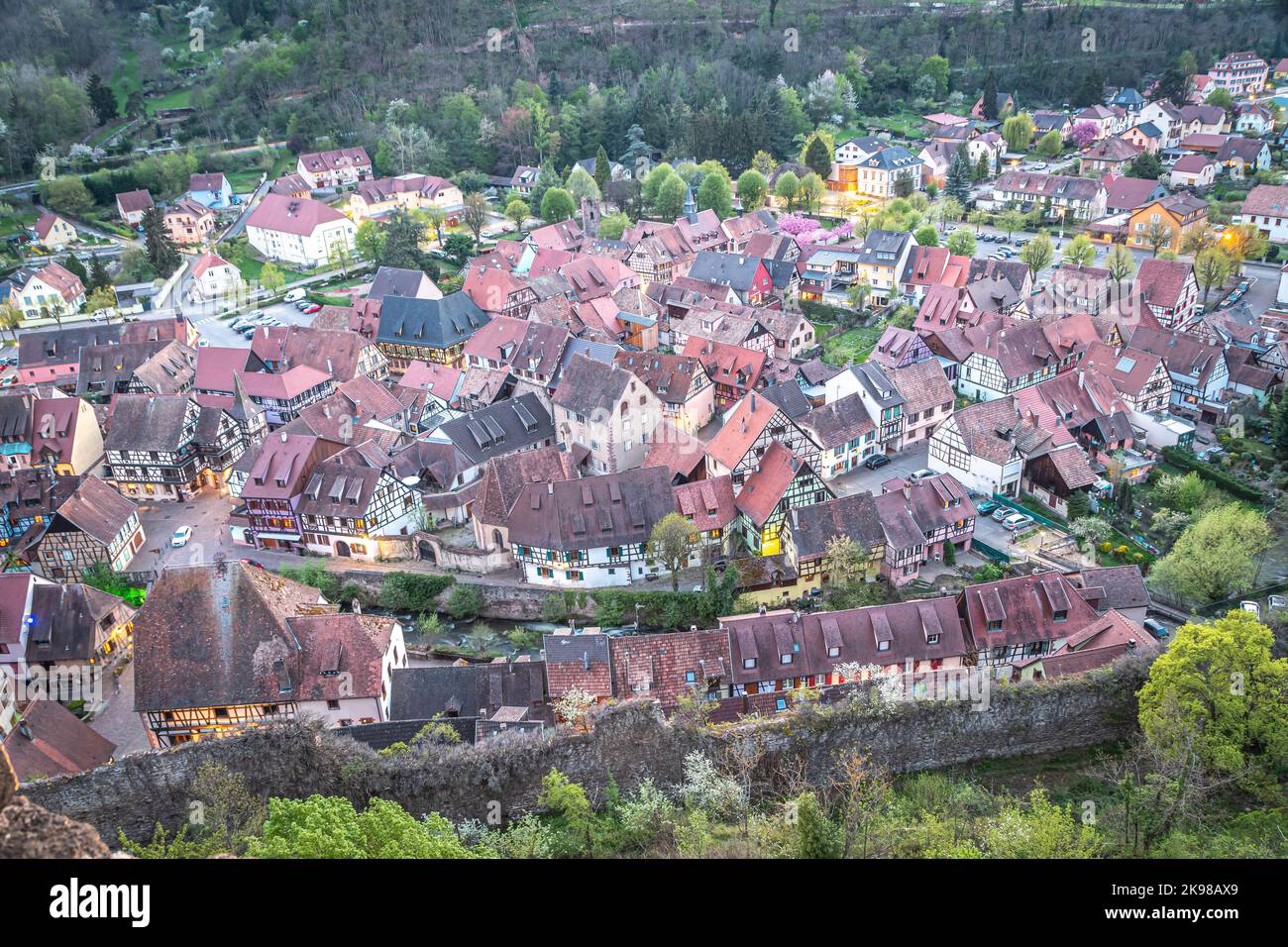 Traditional old alsatian houses in Kaysersberg in Alsace in the ...