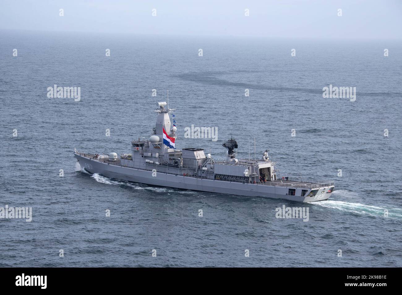 The Dutch frigate HNLMS Van Amstel (F 831) steams in the Atlantic Ocean ...