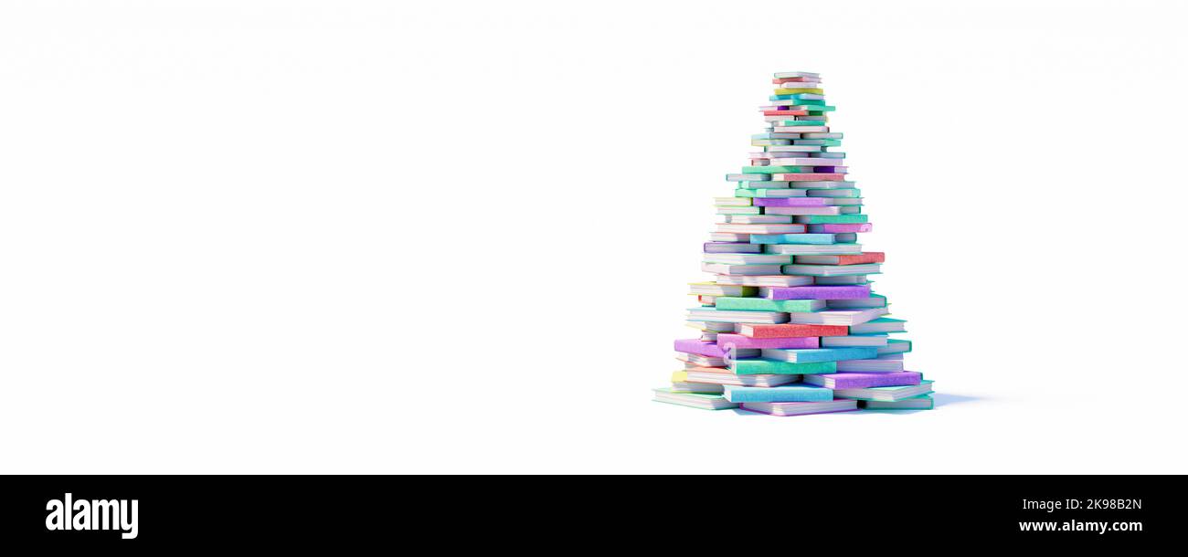 Christmas tree made of colorful books isolated on white background 3d ...