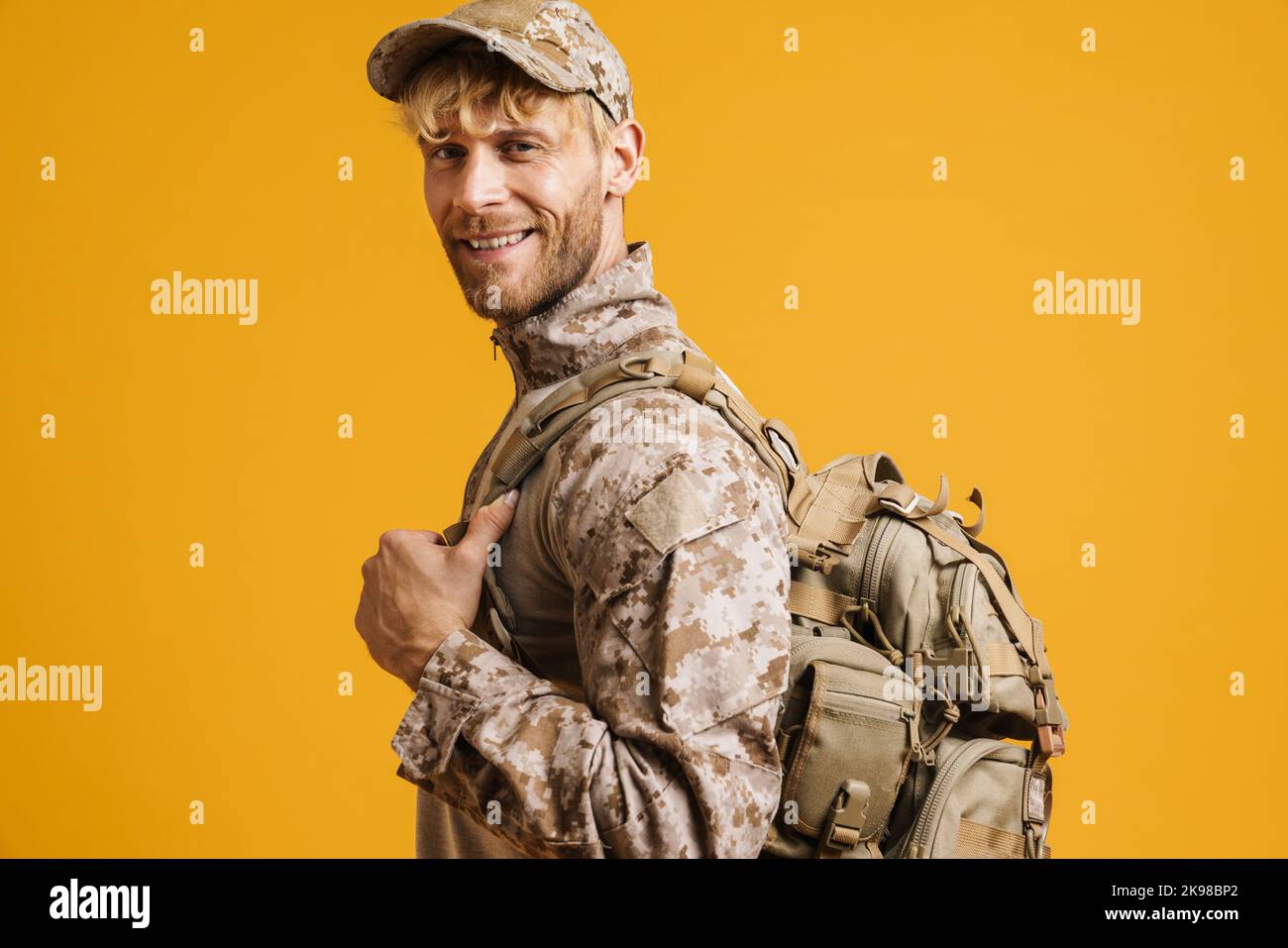 White military man wearing uniform smiling and looking at camera ...