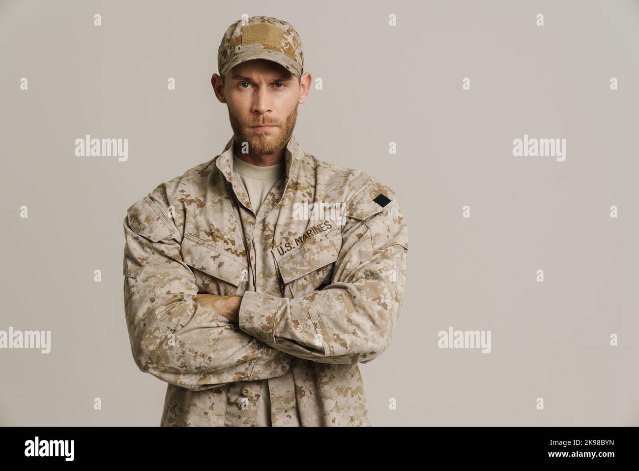 White military man wearing uniform posing and looking at camera ...