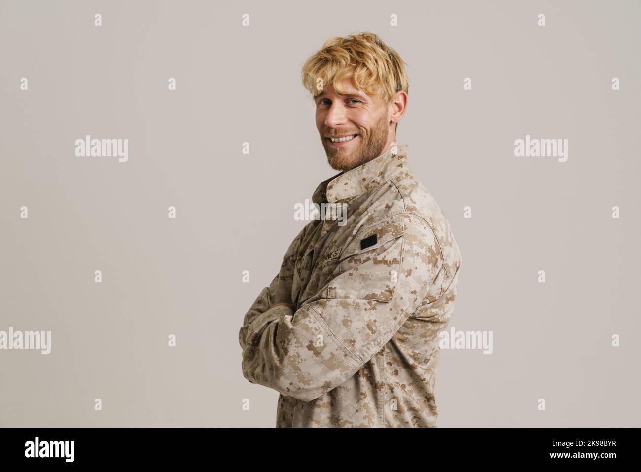 White military man wearing uniform smiling and looking at camera ...