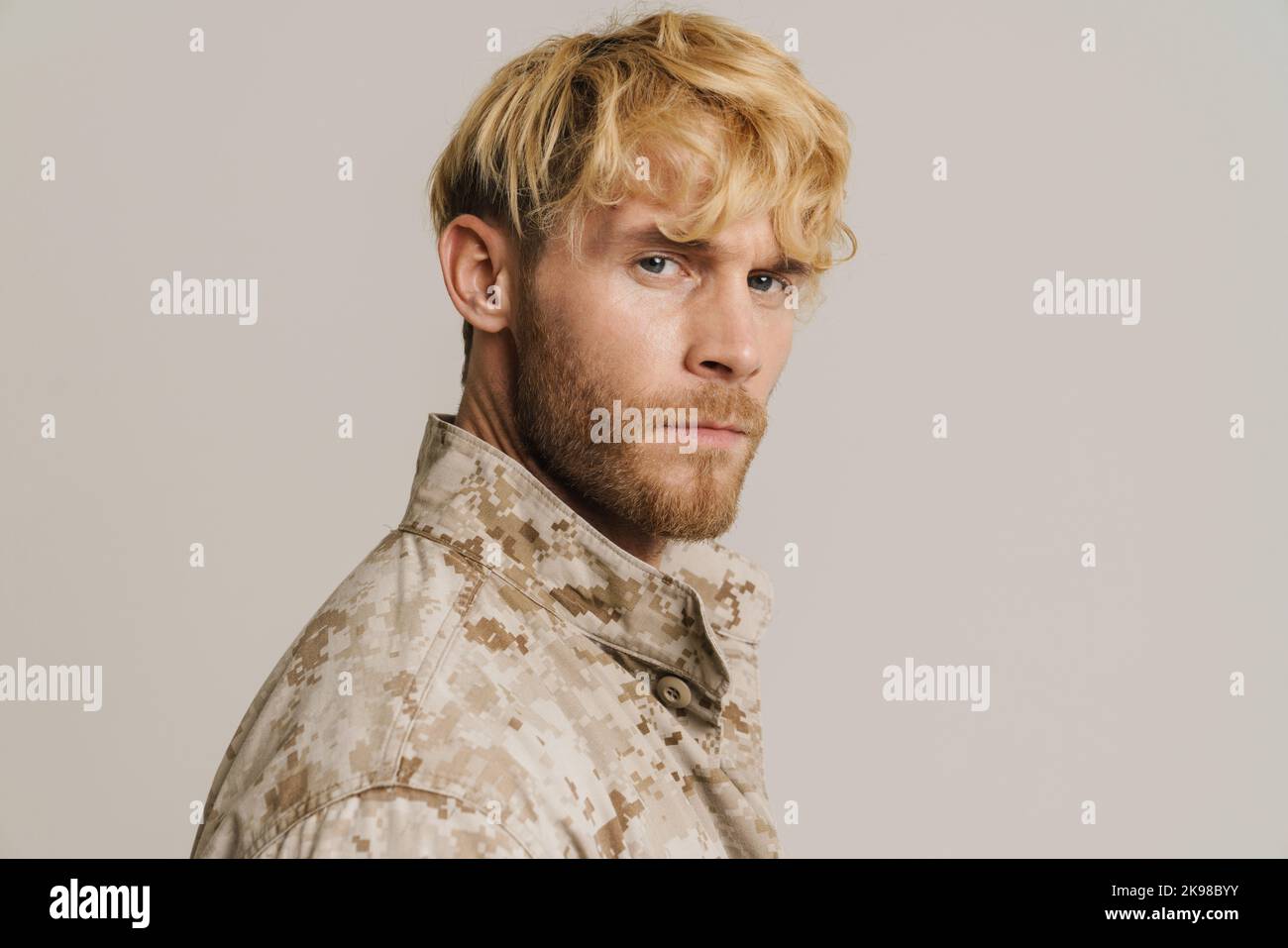 White military man wearing uniform posing and looking at camera ...