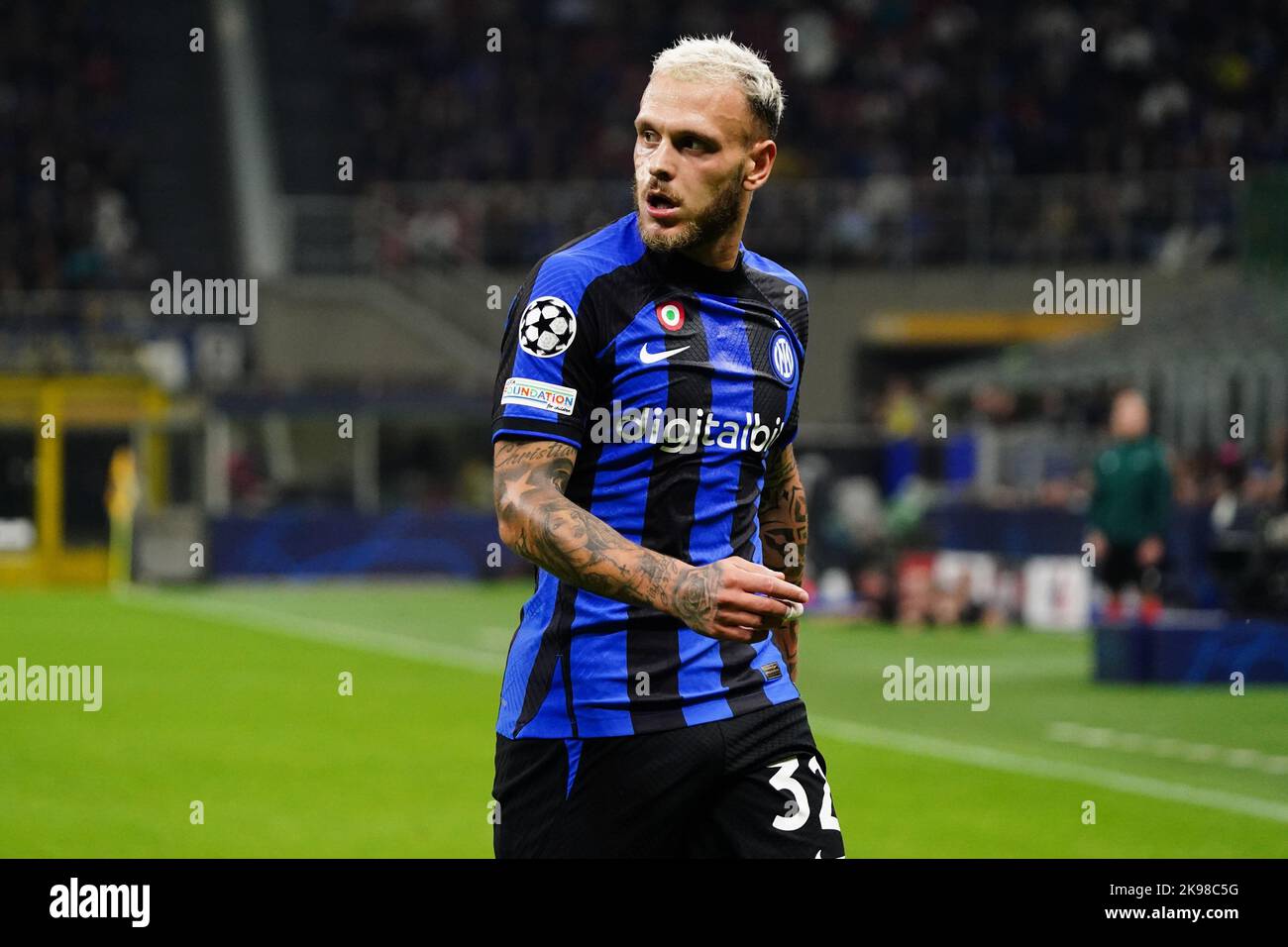 San Siro, Milan, Italy, October 26, 2022, Federico Dimarco (FC Inter) during Inter - FC ...