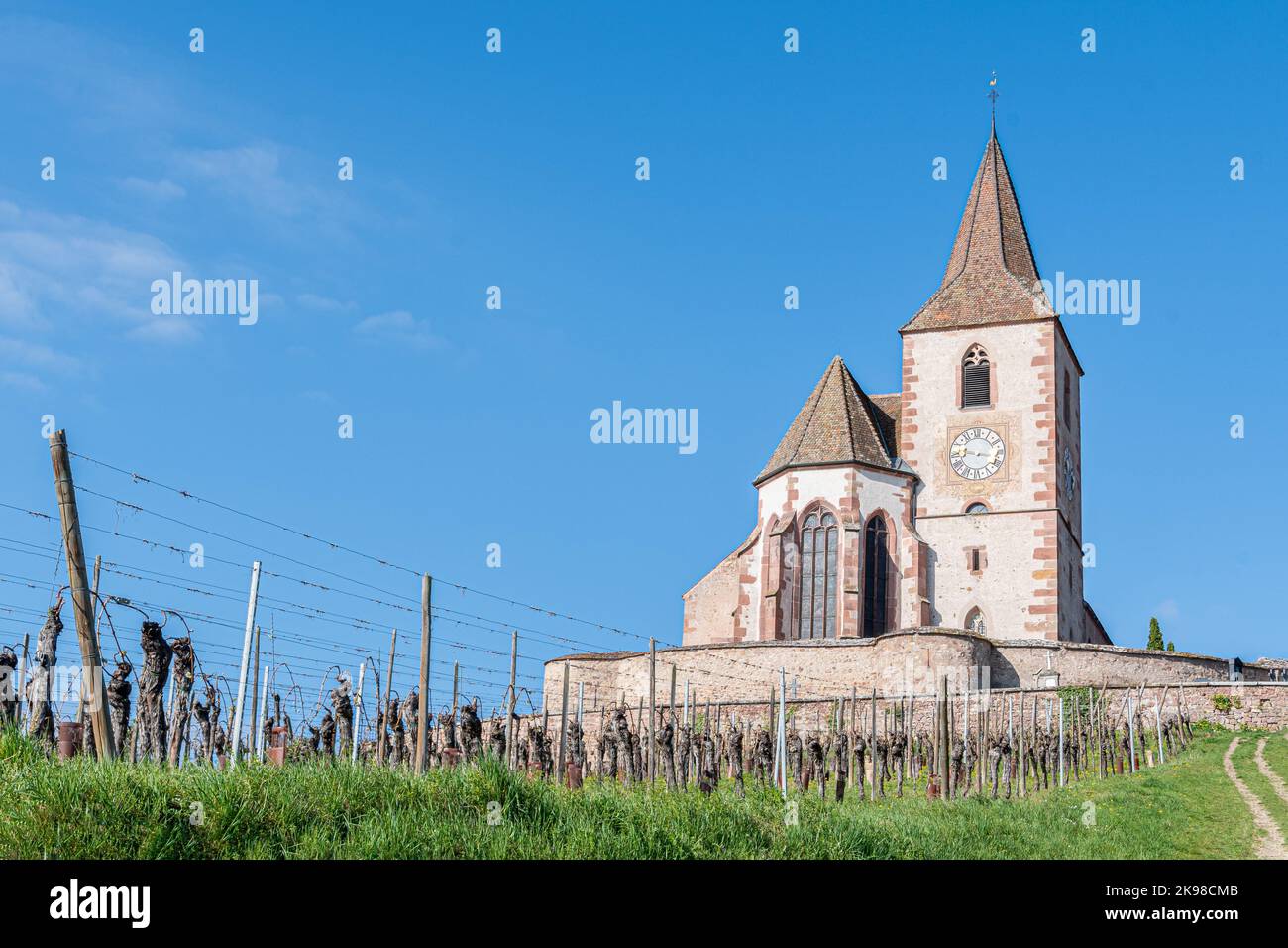 The medieval church of Saint-Jacques-le-Major in Hunawihr, village ...