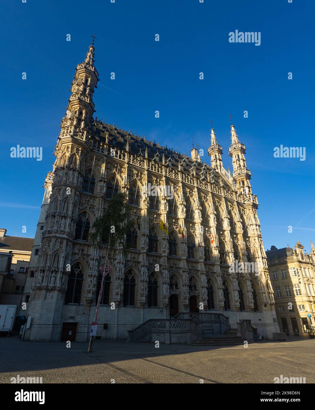 Gothic building of Leuven Town Hall with ornate architecture, Belgium ...