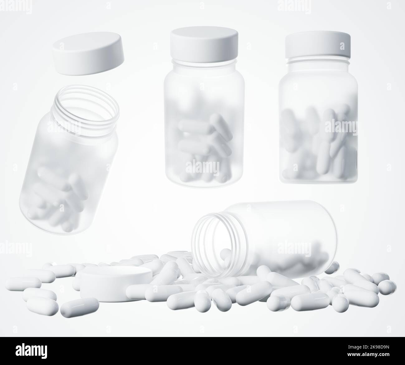 Realistic clear plastic medical jar with white vitamin capsules 3D ...