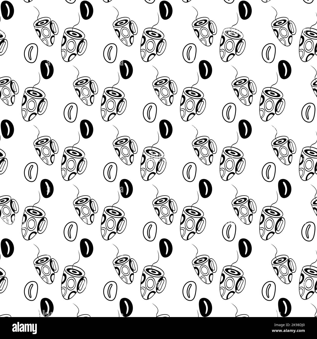 Abstract Endless black and white pattern with coffee beans and abstract ...