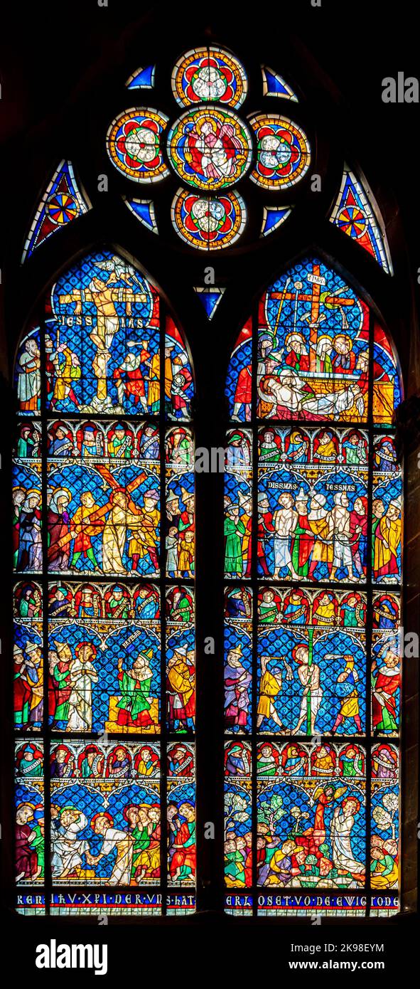 Gothic stained glass of the Strasbourg Cathedral or the Cathedral of ...