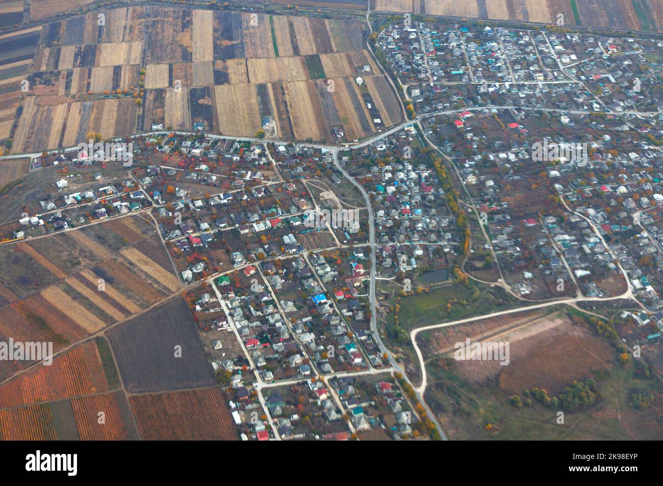 Rural settlement view from above . Flight over village Stock Photo - Alamy