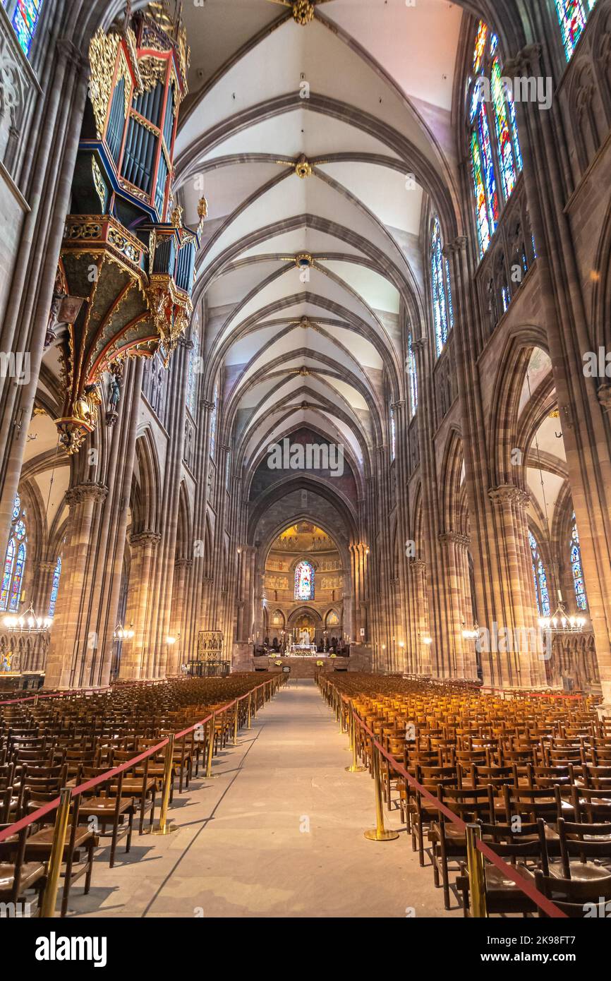 Gothic interior of the Strasbourg Cathedral or the Cathedral of Our ...
