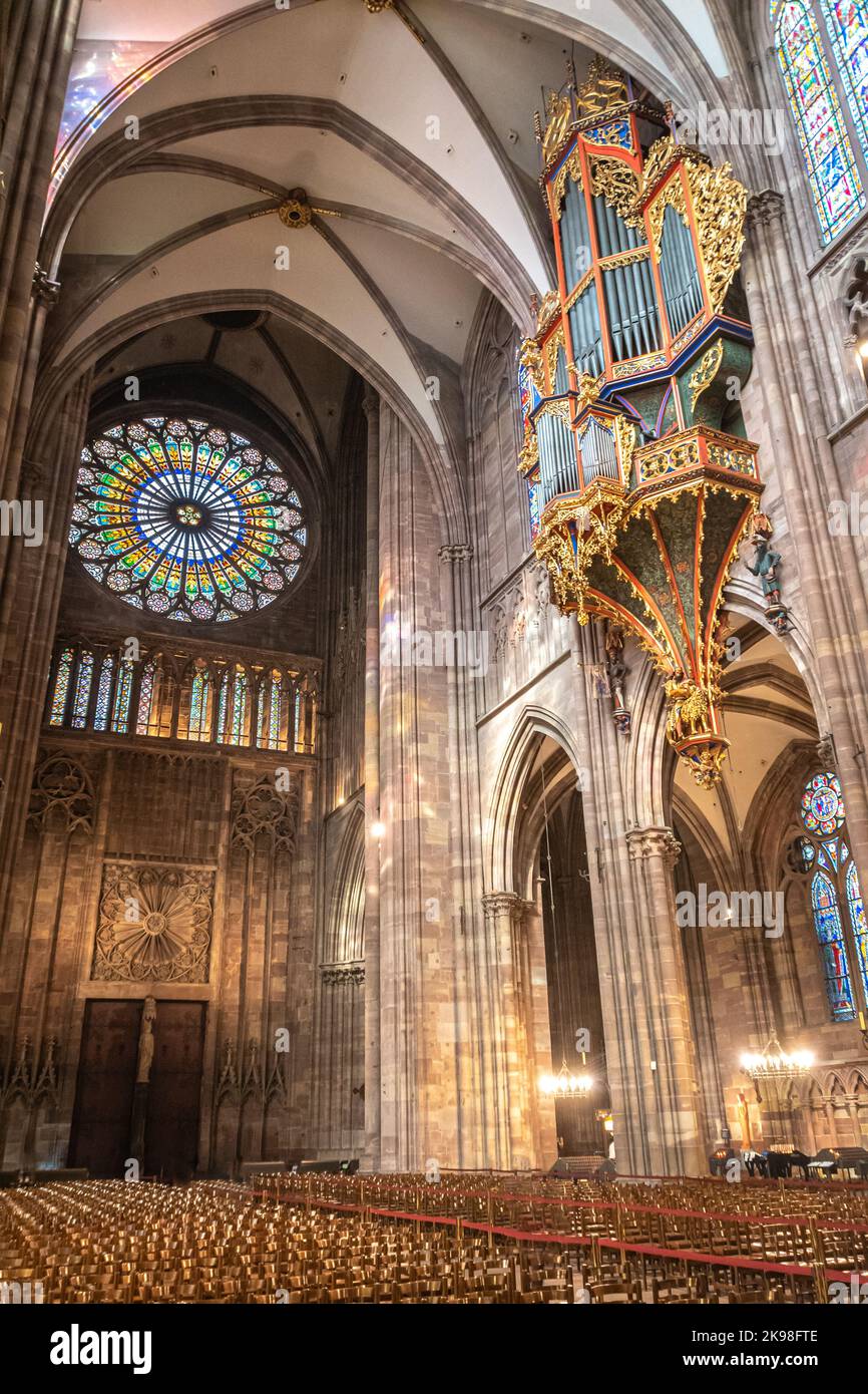 Gothic interior of the Strasbourg Cathedral or the Cathedral of Our ...