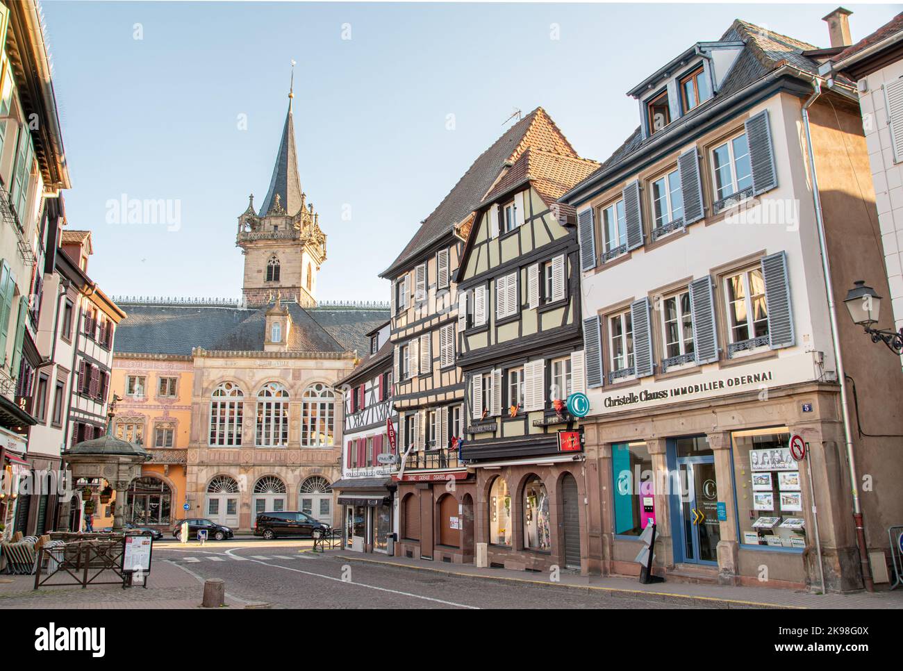 Traditional old alsatian houses in Obernai in Alsace in the department ...