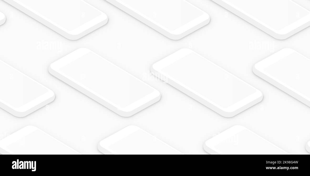 Clean white isometric smartphones. Realistic empty screen phones ...