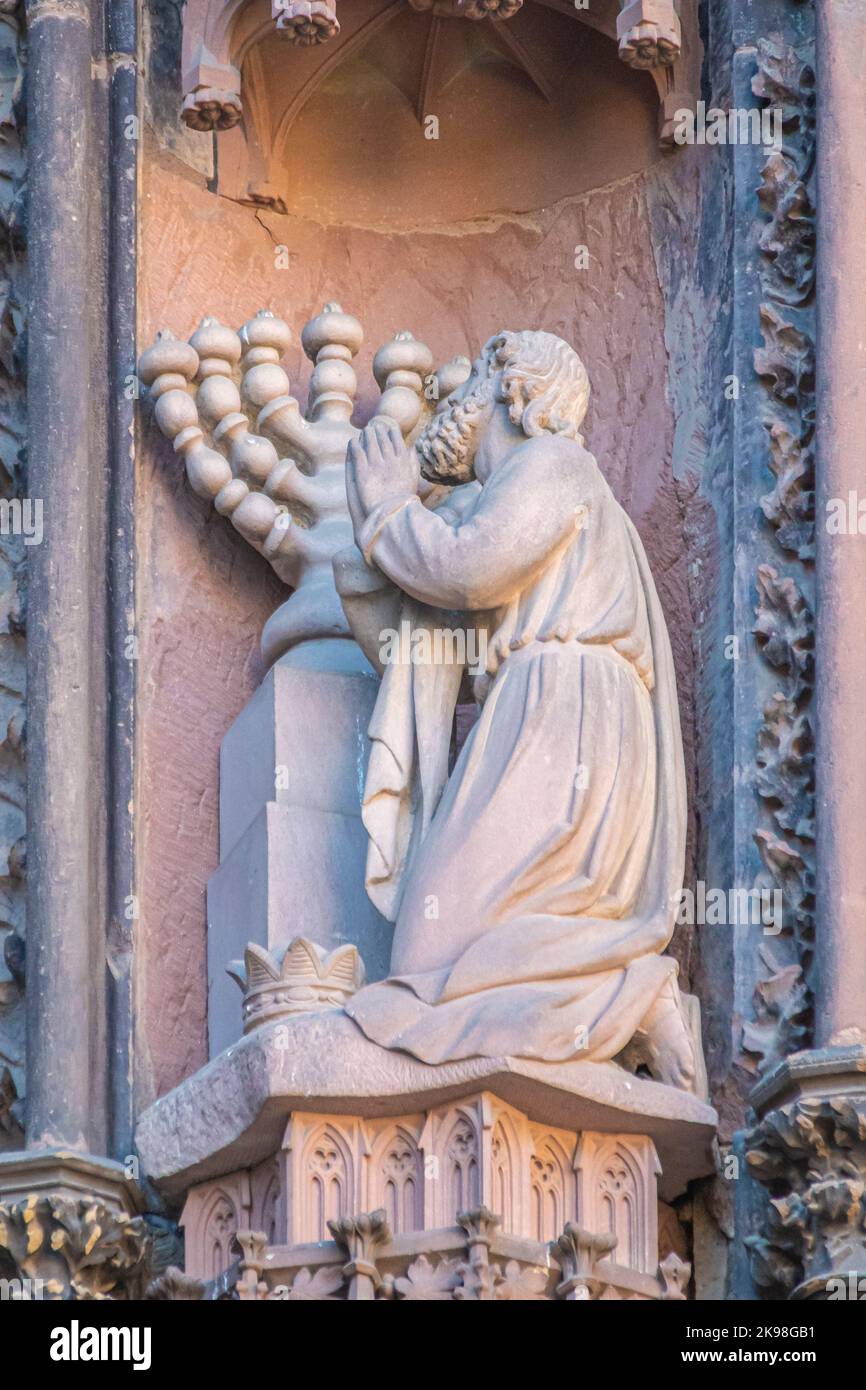 King David with the Menorah on the Gothic facade of the Strasbourg ...