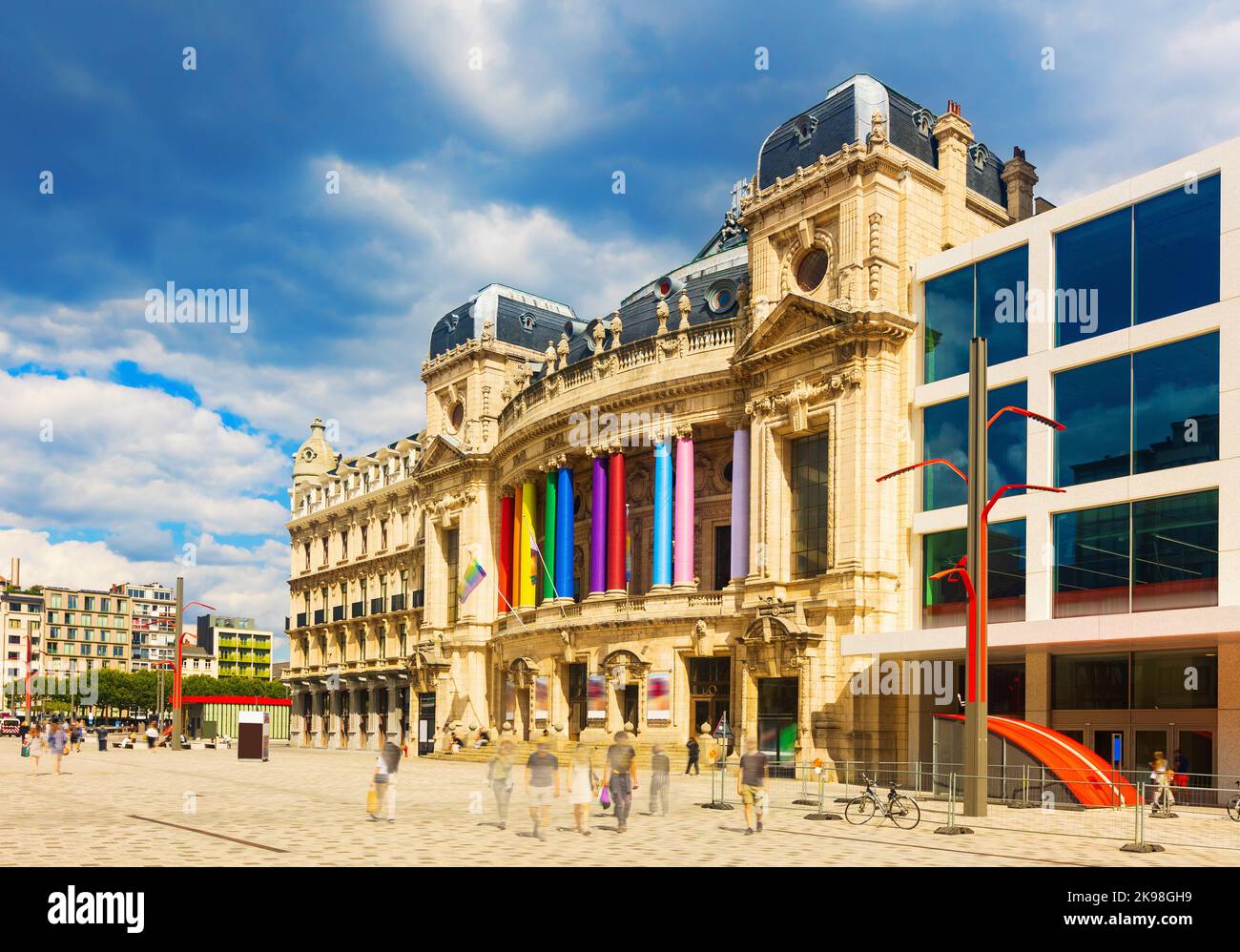 View of Flemish Opera house in Antwerp with colorful columns, Belgium ...