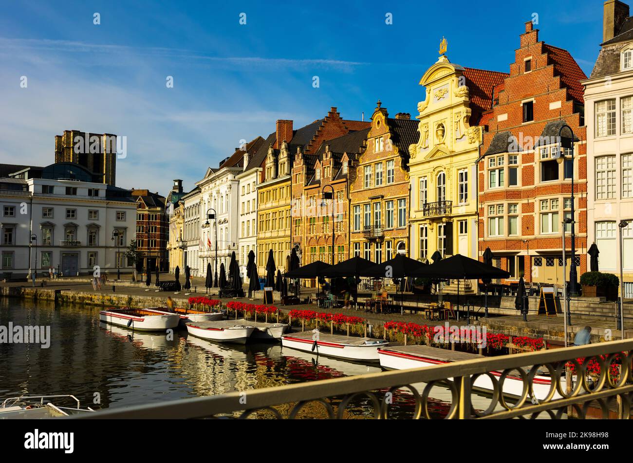 Street view of downtown Ghent, capital city of east Flanders province ...
