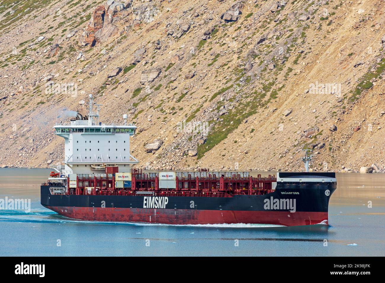Container ship in Prince Christian Sound, Greenland, Kingdom of Denmark ...