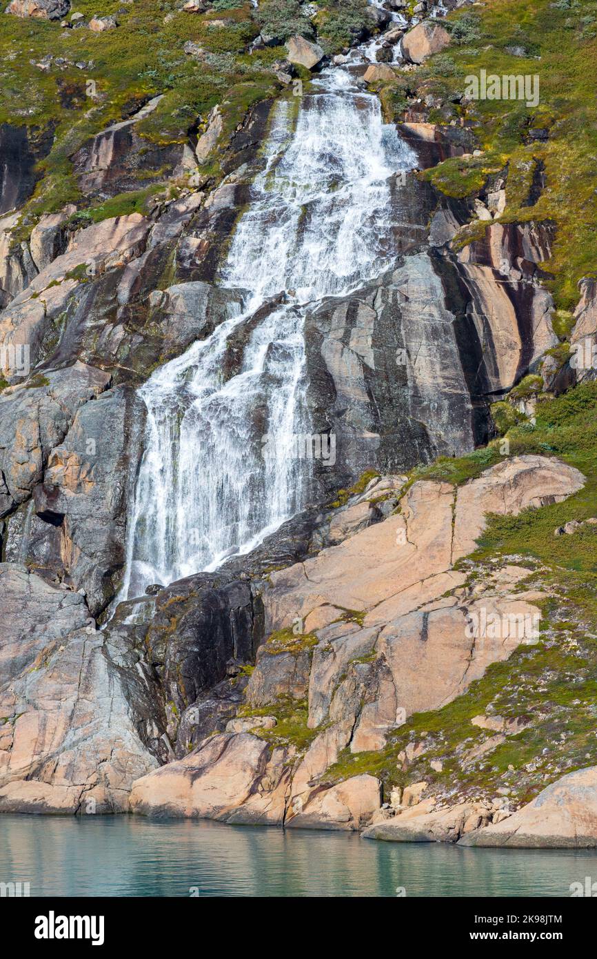 Waterfall in Prince Christian Sound, Greenland, Kingdom of Denmark ...