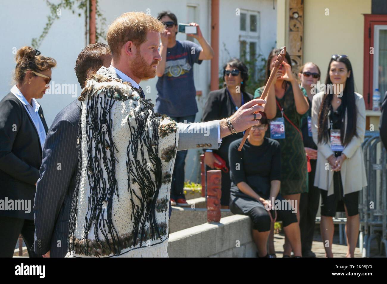 The Duke of Sussex holds up the Wero, a ceremonial challenge and an ...
