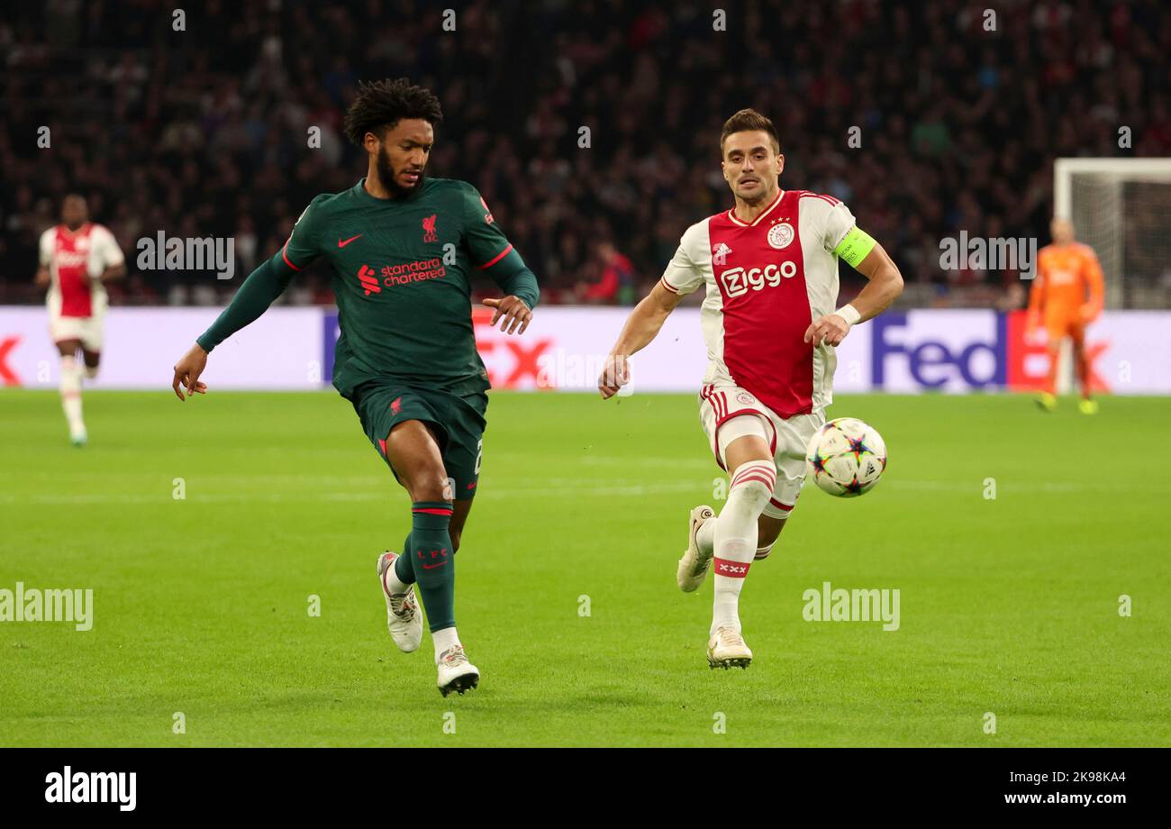 Joe Gomez of Liverpool, Dusan Tadic of Ajax during the UEFA Champions ...