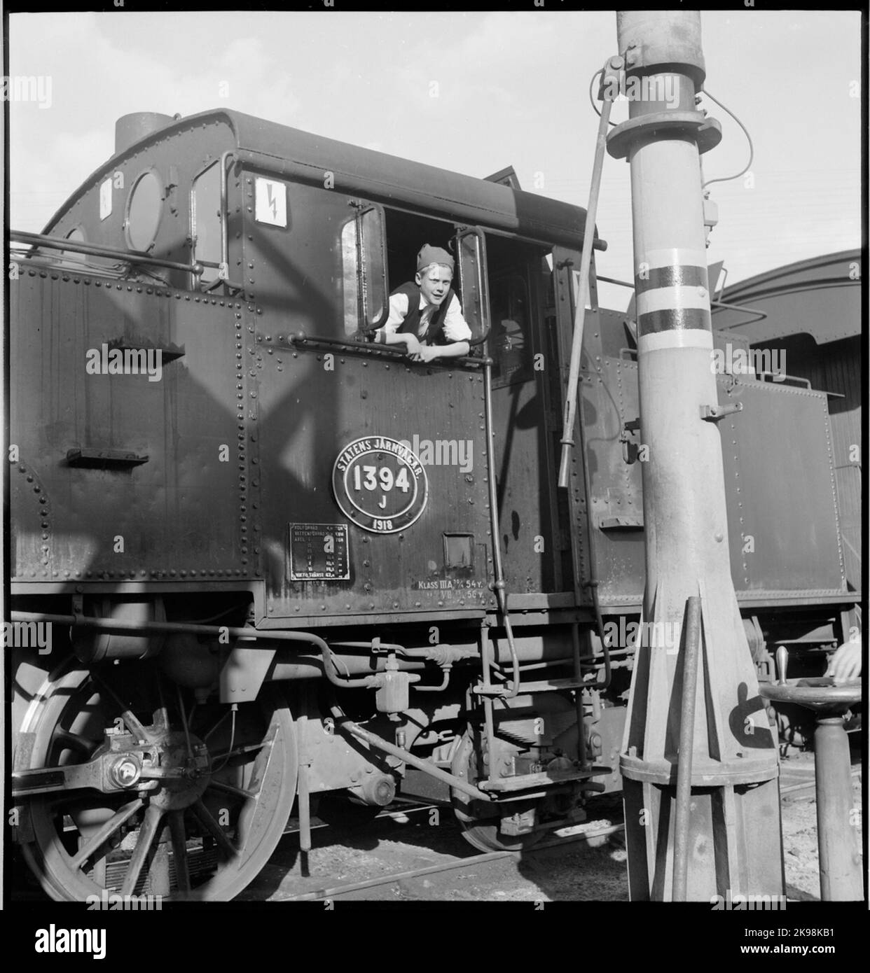 Alf Larsson as Nils Holgersson at the steam locomotive State Railways ...