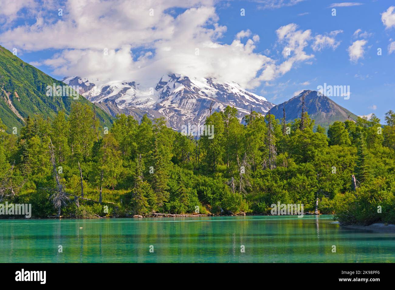 Glaciated Mt Redoubt Volcano Looming in the Distance over Crescent Lake ...
