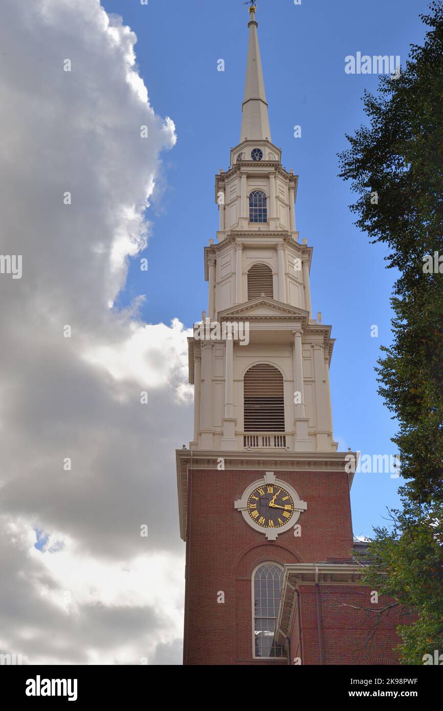 Boston, Massachusetts, USA. Park Street Church in downtown Boston. The ...