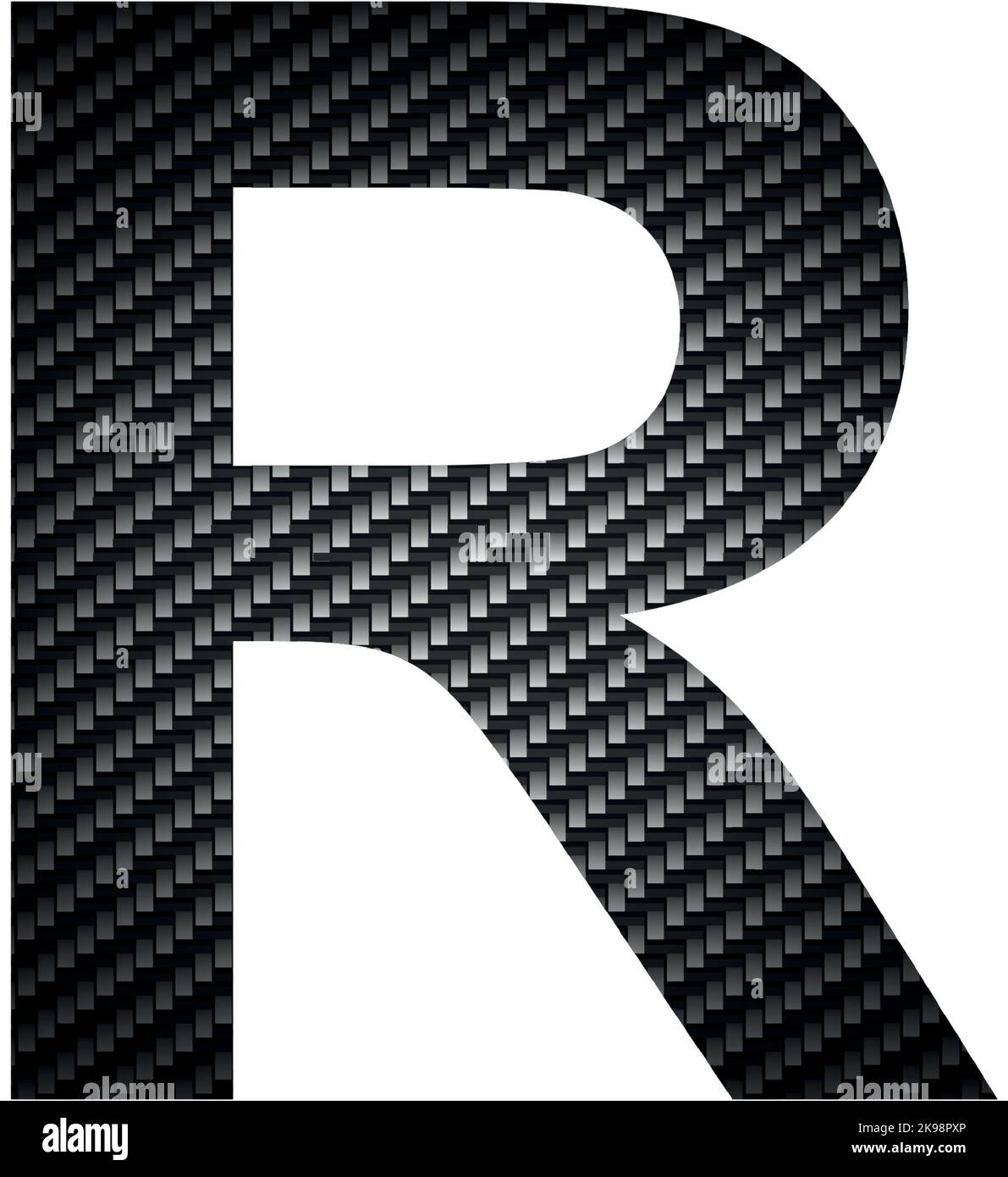 English alphabet letter R, carbon dark texture on white background ...