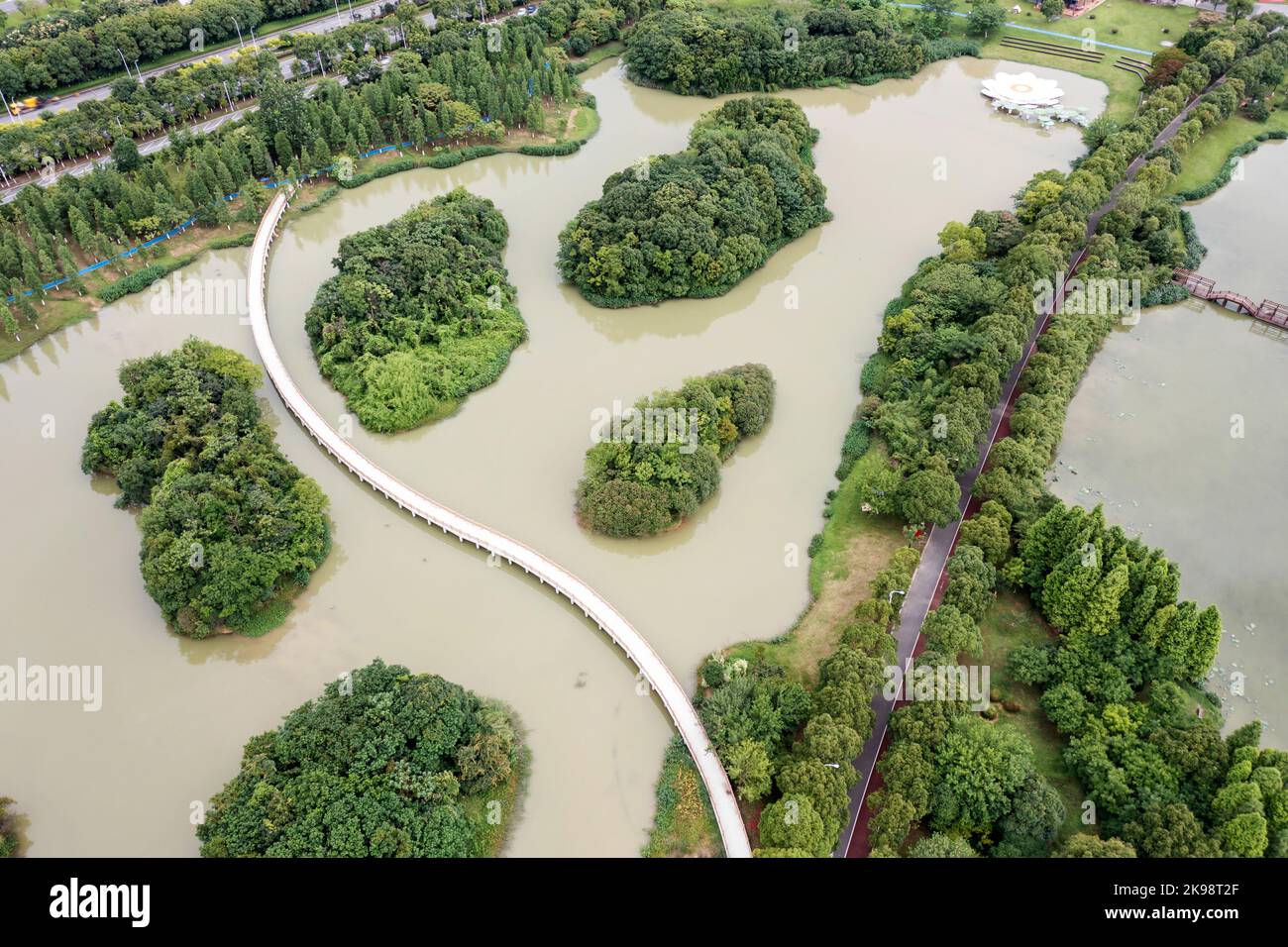 Aerial view of road by the lake Stock Photo - Alamy