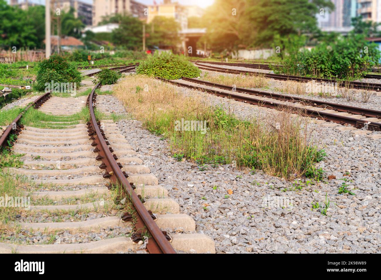 Cargo train platform at sunset with container Stock Photo - Alamy