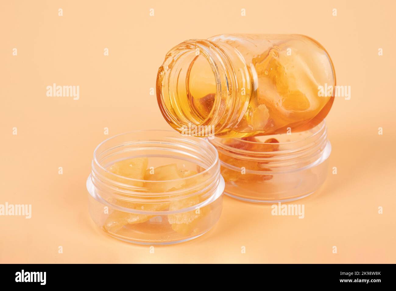 bottles of amber golden cannabis wax with high THC content Stock Photo ...