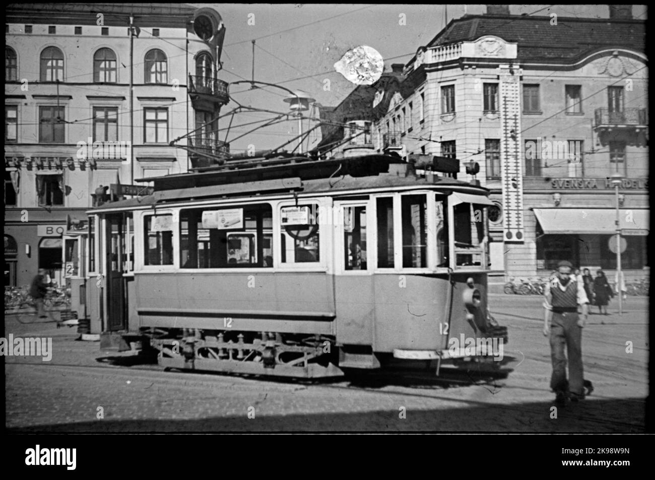 Uppsala tramways, US tram 12 in traffic on Stora Torget in Uppsala. The ...