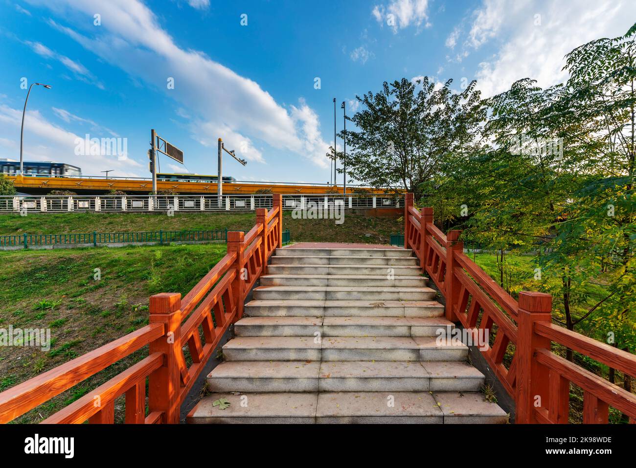 stairs with handrails on both sides in a park Stock Photo - Alamy