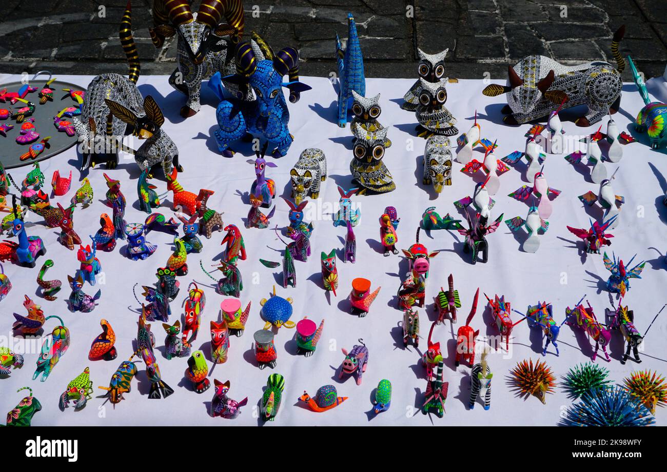 Carved painted wooden animals (alebrijes) on sale at Casa de las ...