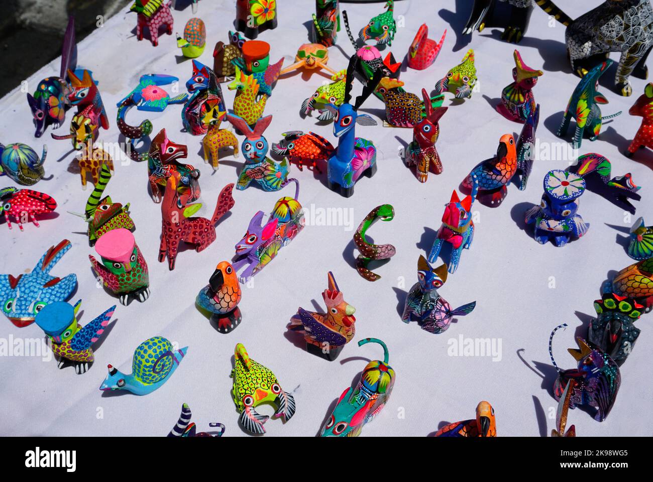Carved painted wooden animals (alebrijes) on sale at Casa de las ...