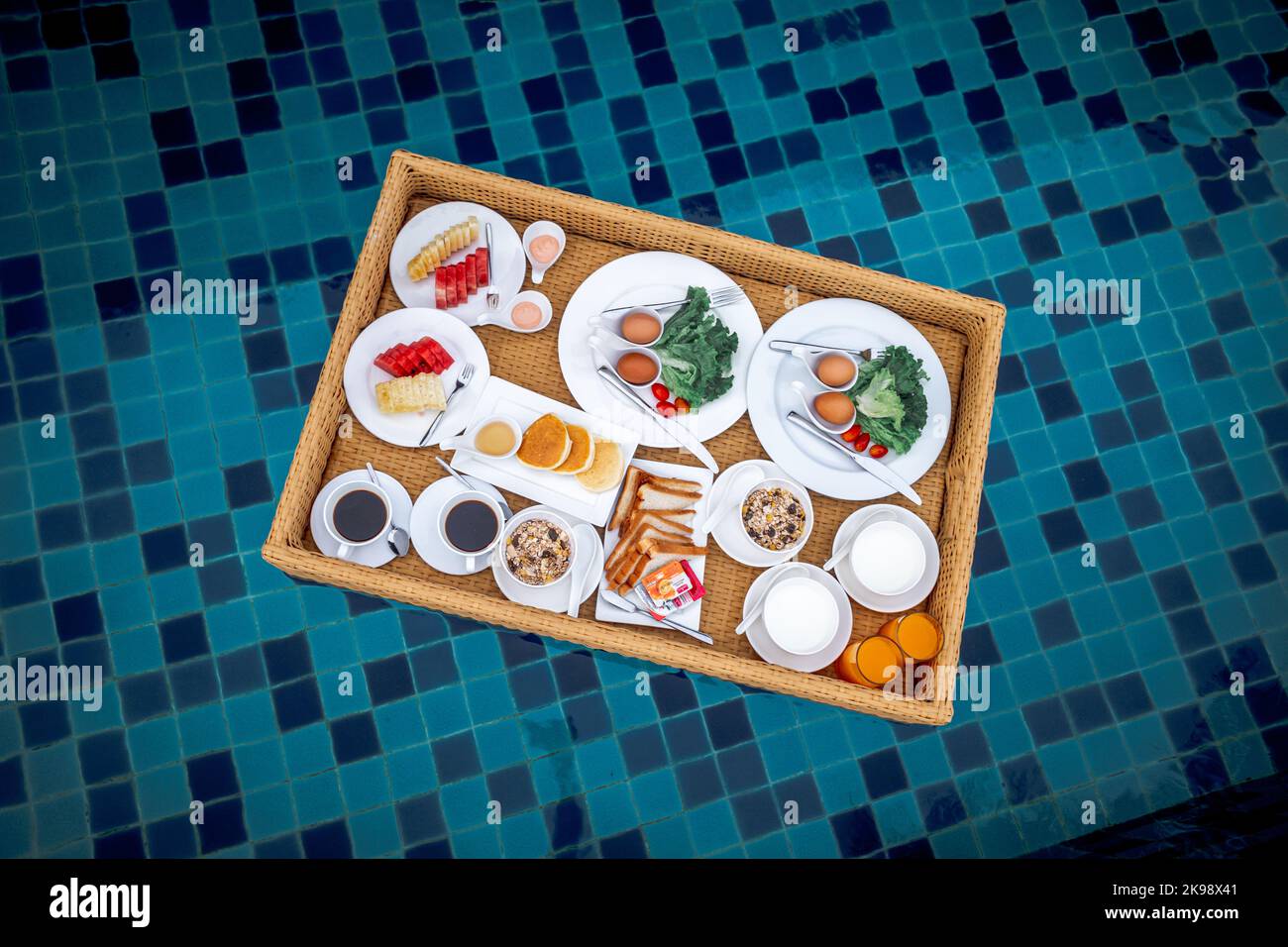 Floating Breakfast in Swimming Pool Stock Photo - Alamy