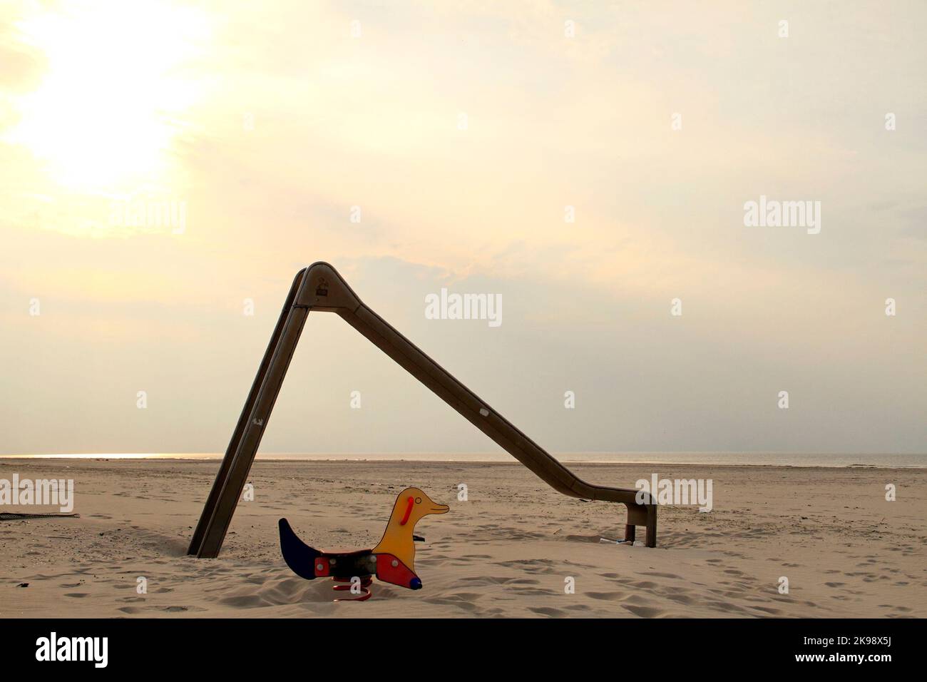 Childrens Slide and Rocking Ride on a Sandy Beach, Island of Juist ...