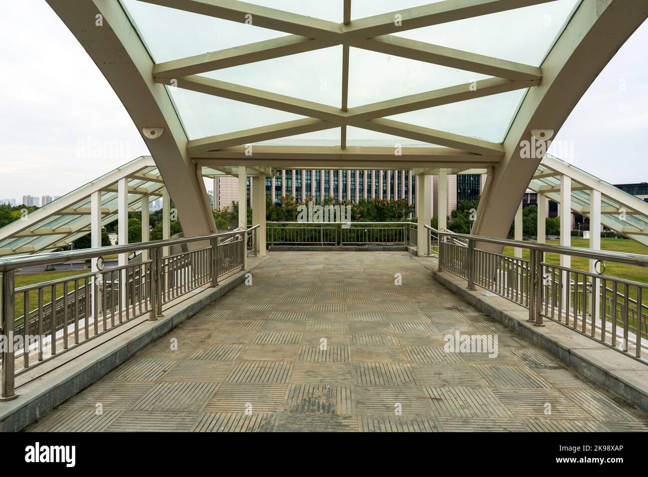 Inside of a modern overhead pedestrian bridge Stock Photo - Alamy